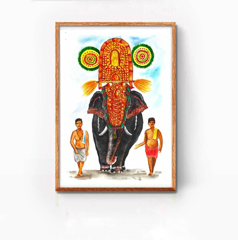 Thrissur Pooram Elephant Art Print: Kerala Indian Decor (instant ...
