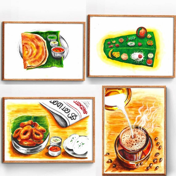South Indian Food Art Tamil Watercolor Painting Kerala Food - Etsy India