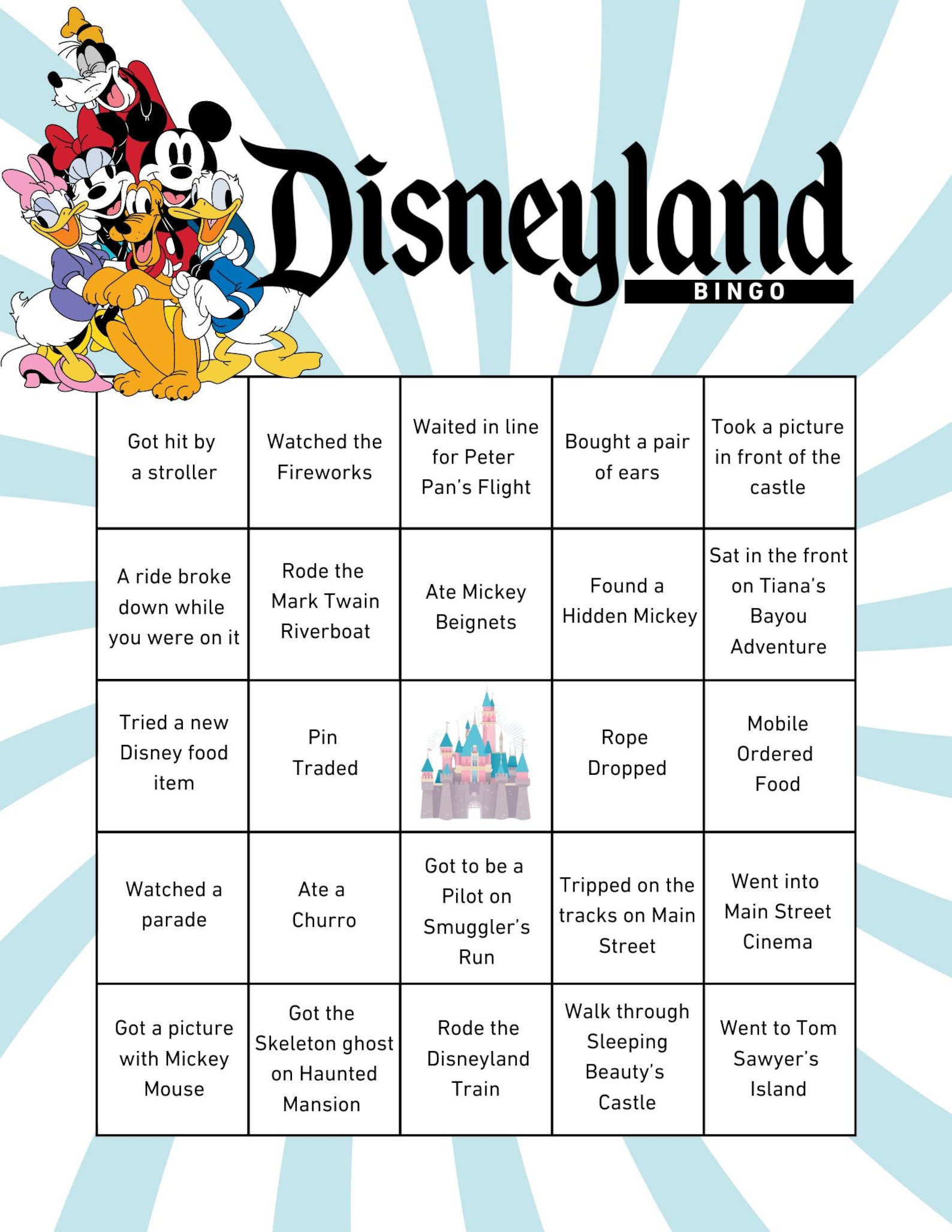 Disneyland Bingo Game- Digital Download Print at Home - Etsy