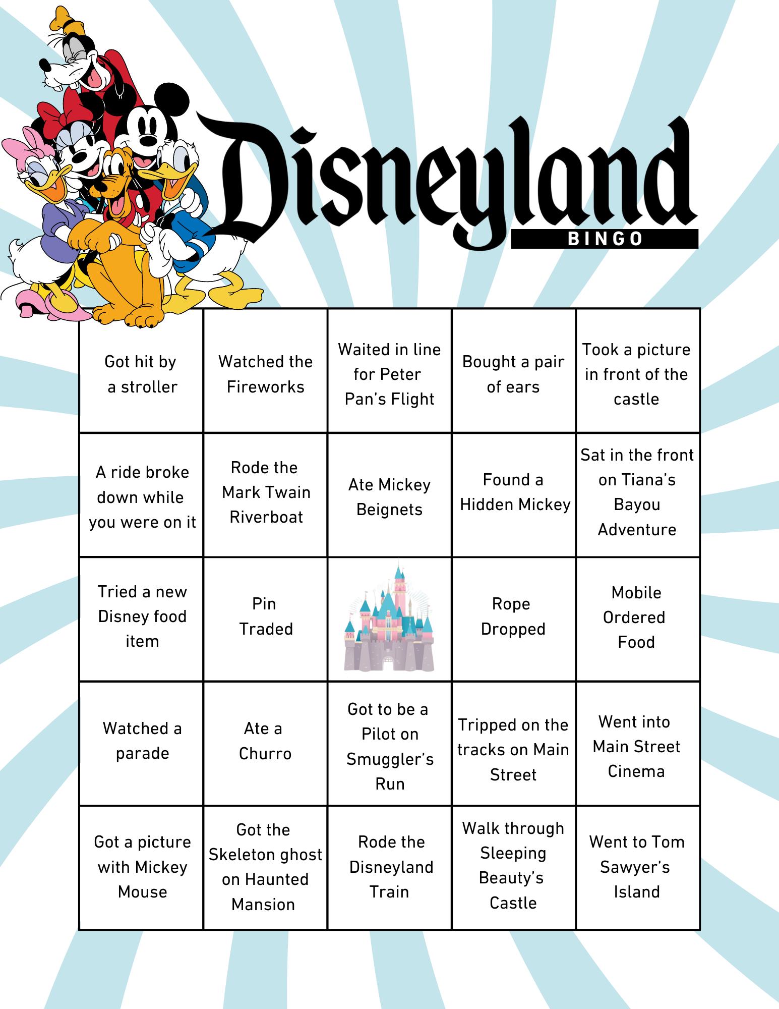 Disneyland Bingo Game- Digital Download Print at Home - Etsy