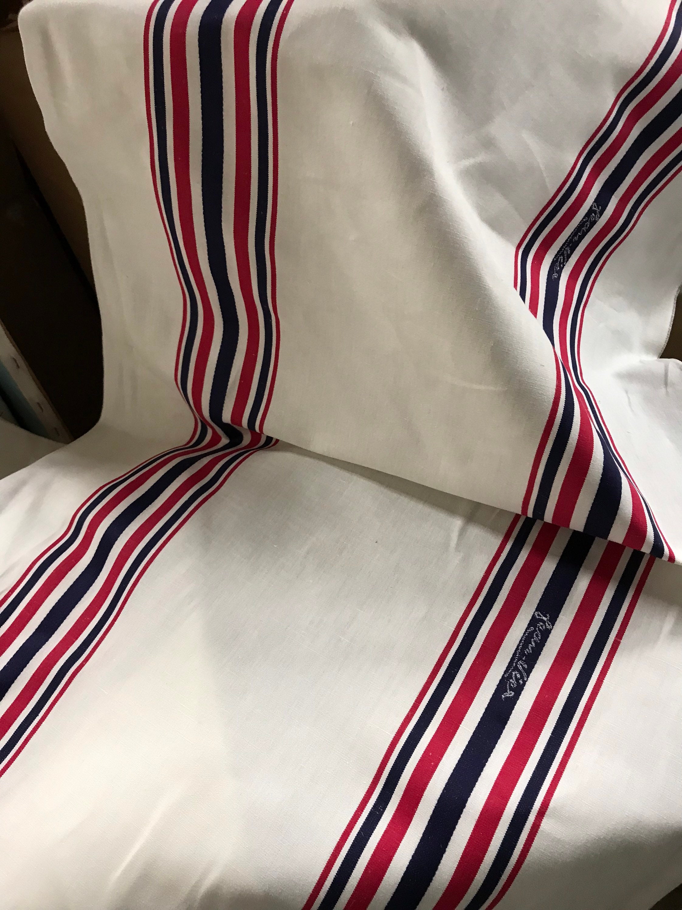 Basque French Handwoven Linen/cotton Fabric Blue/red Stripe 4 Yds 24 ...