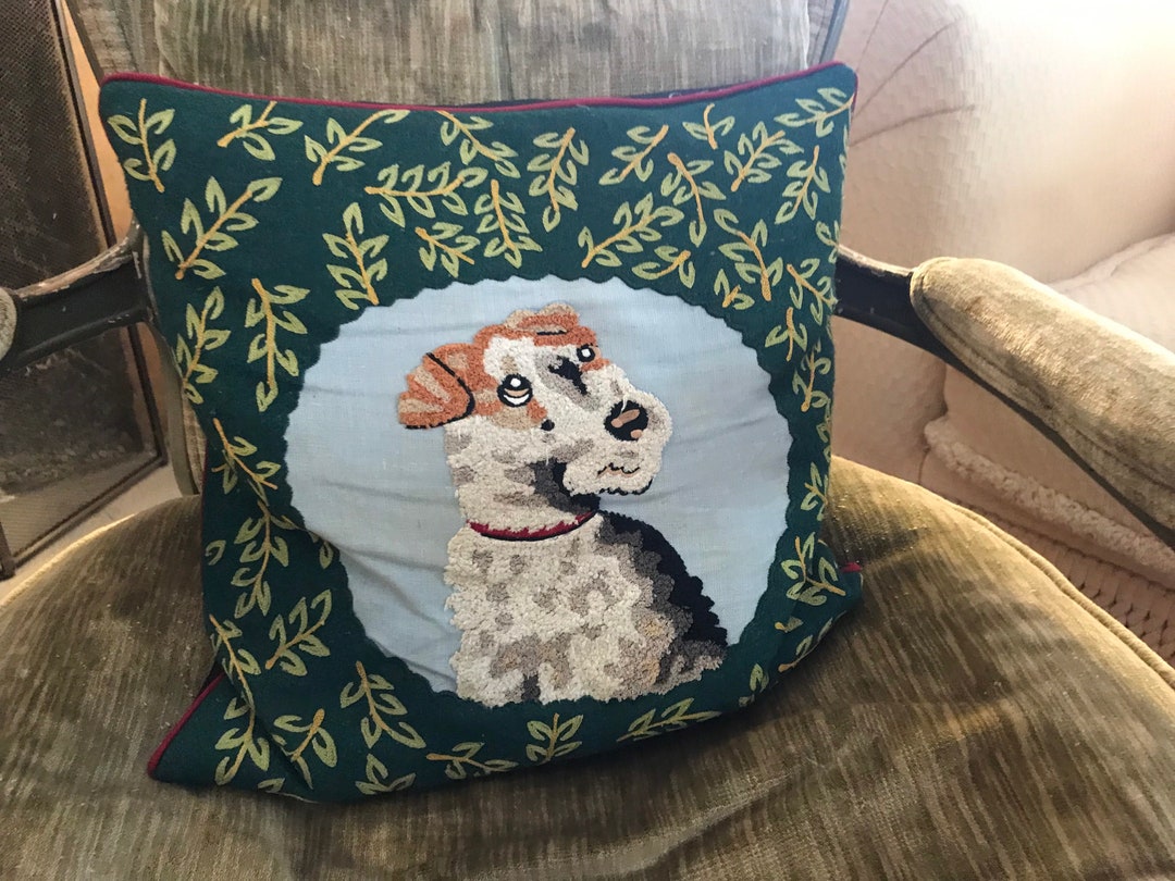 Needlepoint Wire Terrier Pillow Vintage 14x14” - Etsy