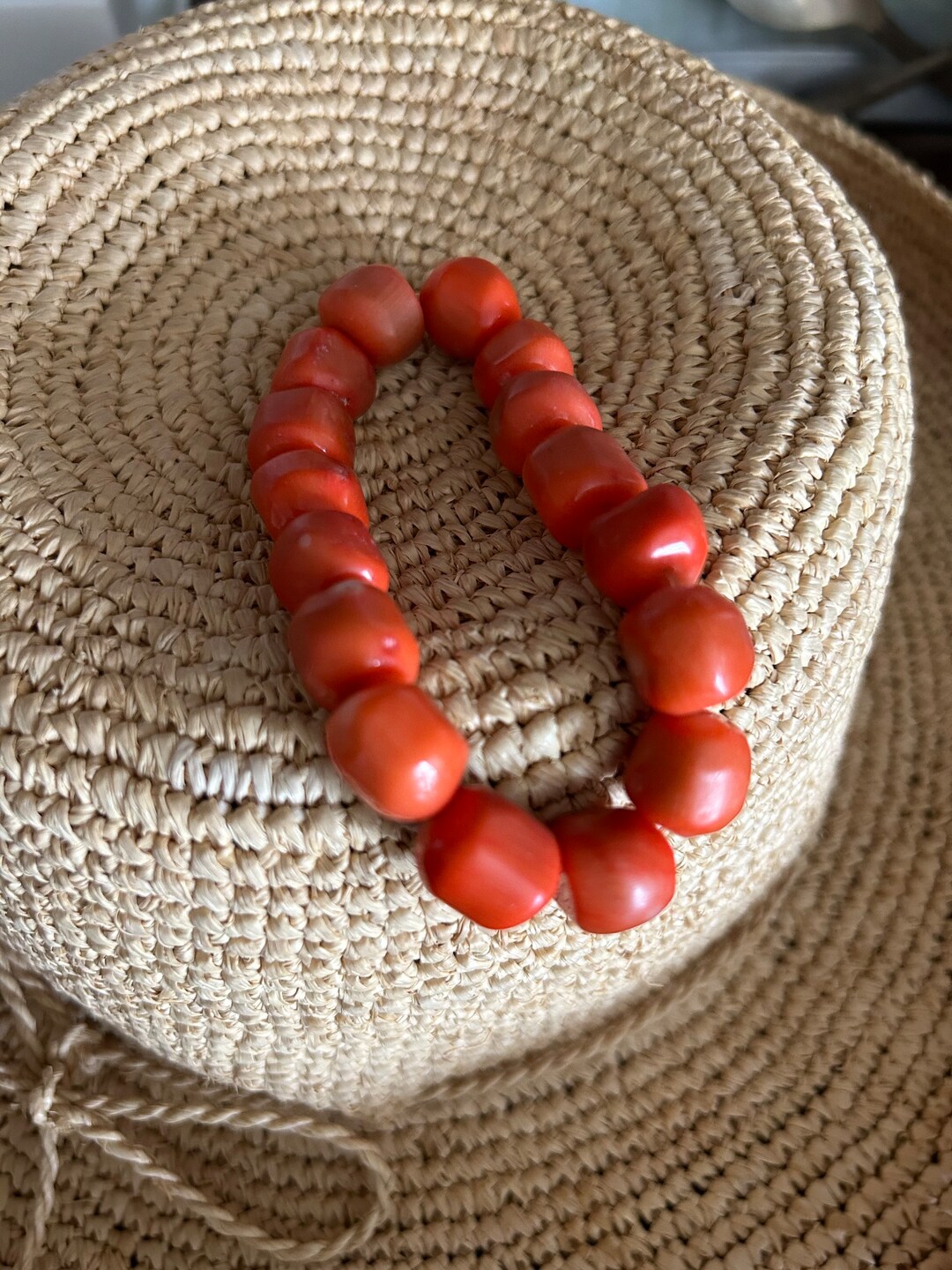 Bakelite Vintage Orange Bangle 16 Beads Elastic Style - Etsy
