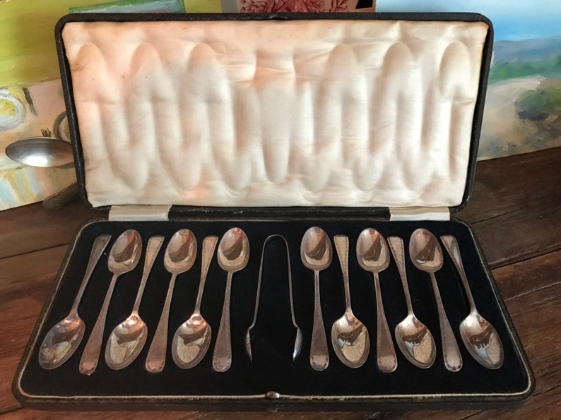Silver Teaspoons & Tong Set Vintage - Etsy