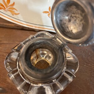 Glass Ink Jar Vintage Silver Flip up Lid Top Classic Embossed 3” Tall ...