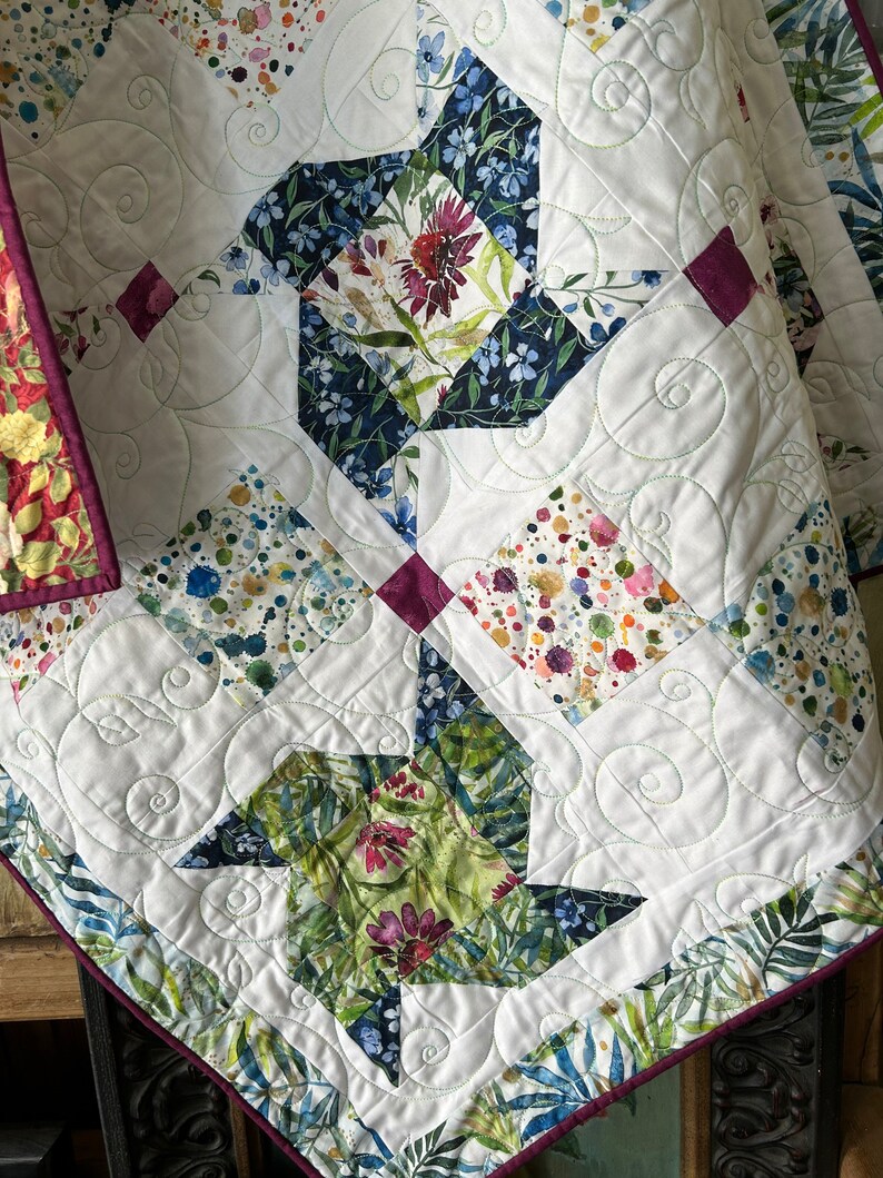Quilt Patch White Floral Reverse Floral 36x36machine Quilted - Etsy