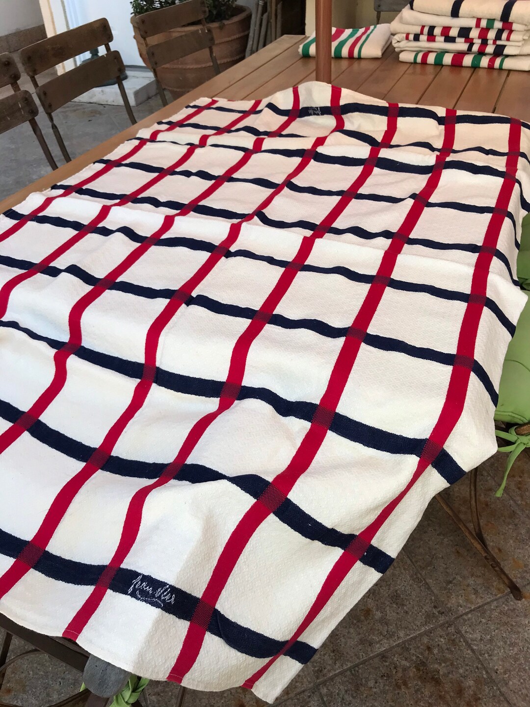 Basque Linen Hand Woven Table Cloth Red/blue Jacquard Weave 63 - Etsy