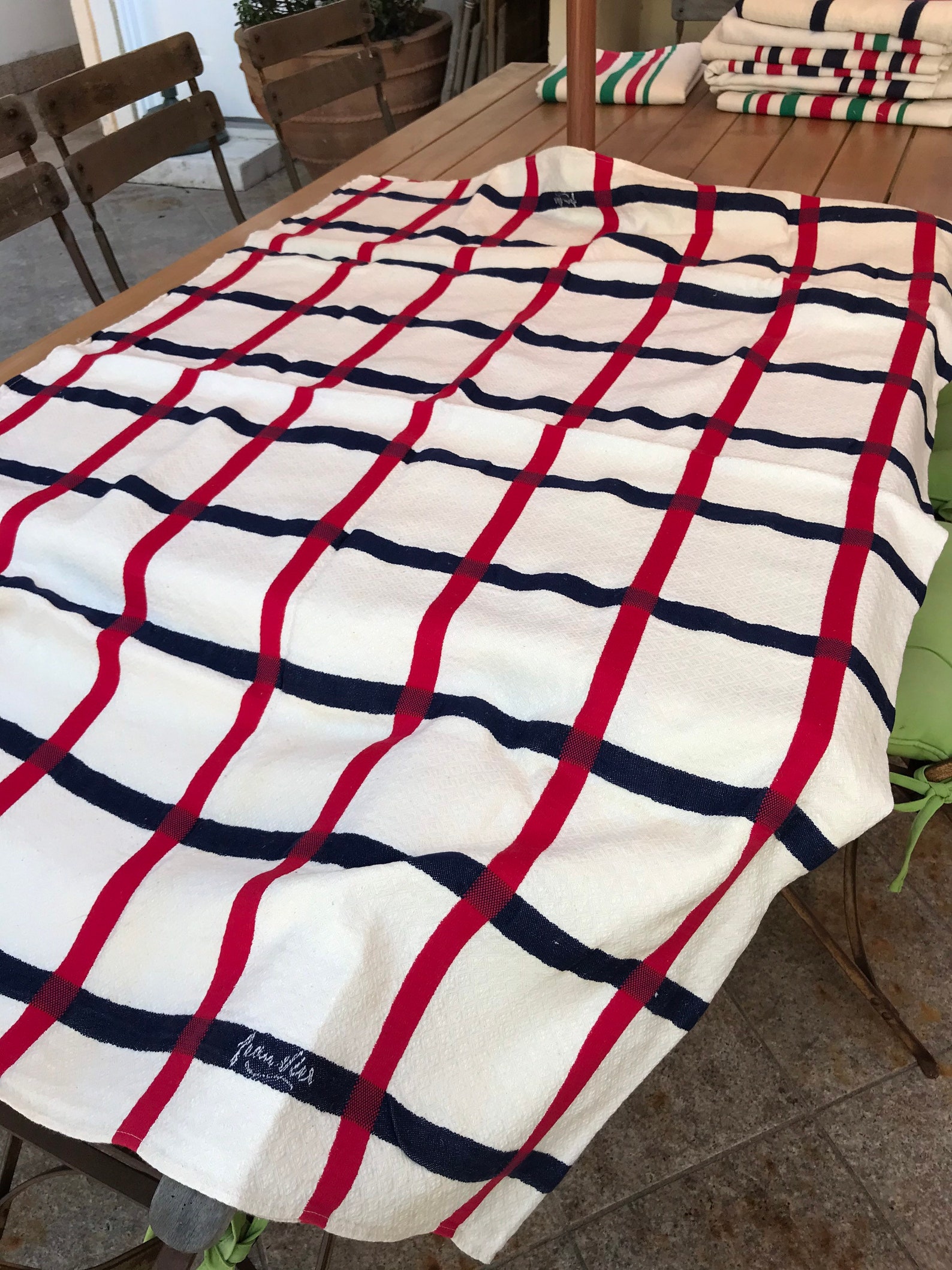 Basque Linen Hand Woven Table Cloth Red/blue Jacquard Weave 63 - Etsy