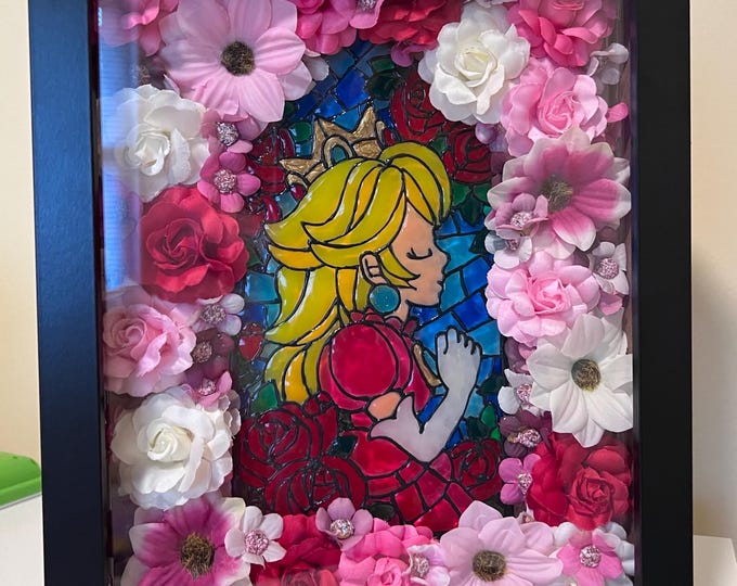 Stained Glass Shadow Box-princess Peach - Etsy