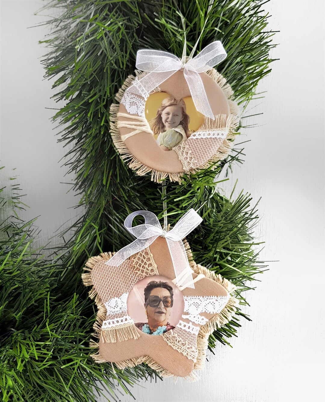 Personalized Christmas Photo Frame Set of 2. Fabric Christmas Tree ...