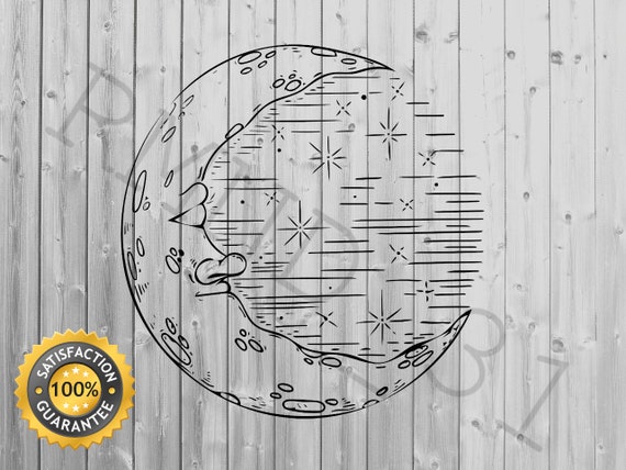 Moon Scene Lunar Contemporary Art Vector Night Stars | Etsy
