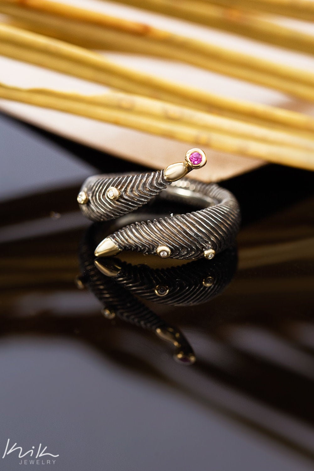 Wearable Art Jewelry, Modern Designer, Black Rhodium Finger Wrap Ring ...