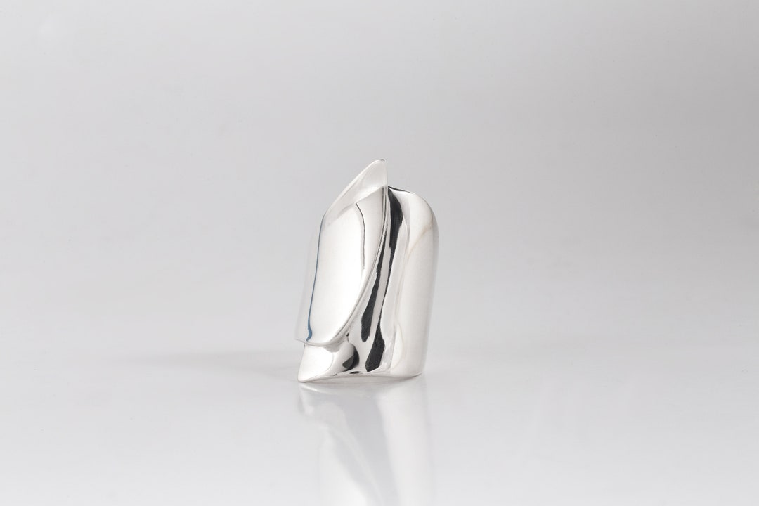 Silver Ring Contemporary Large Wrap Silver Textured Ring, Finger Wrap ...