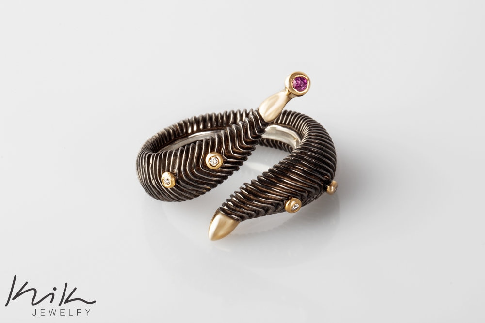 Wearable Art Jewelry, Modern Designer, Black Rhodium Finger Wrap Ring ...