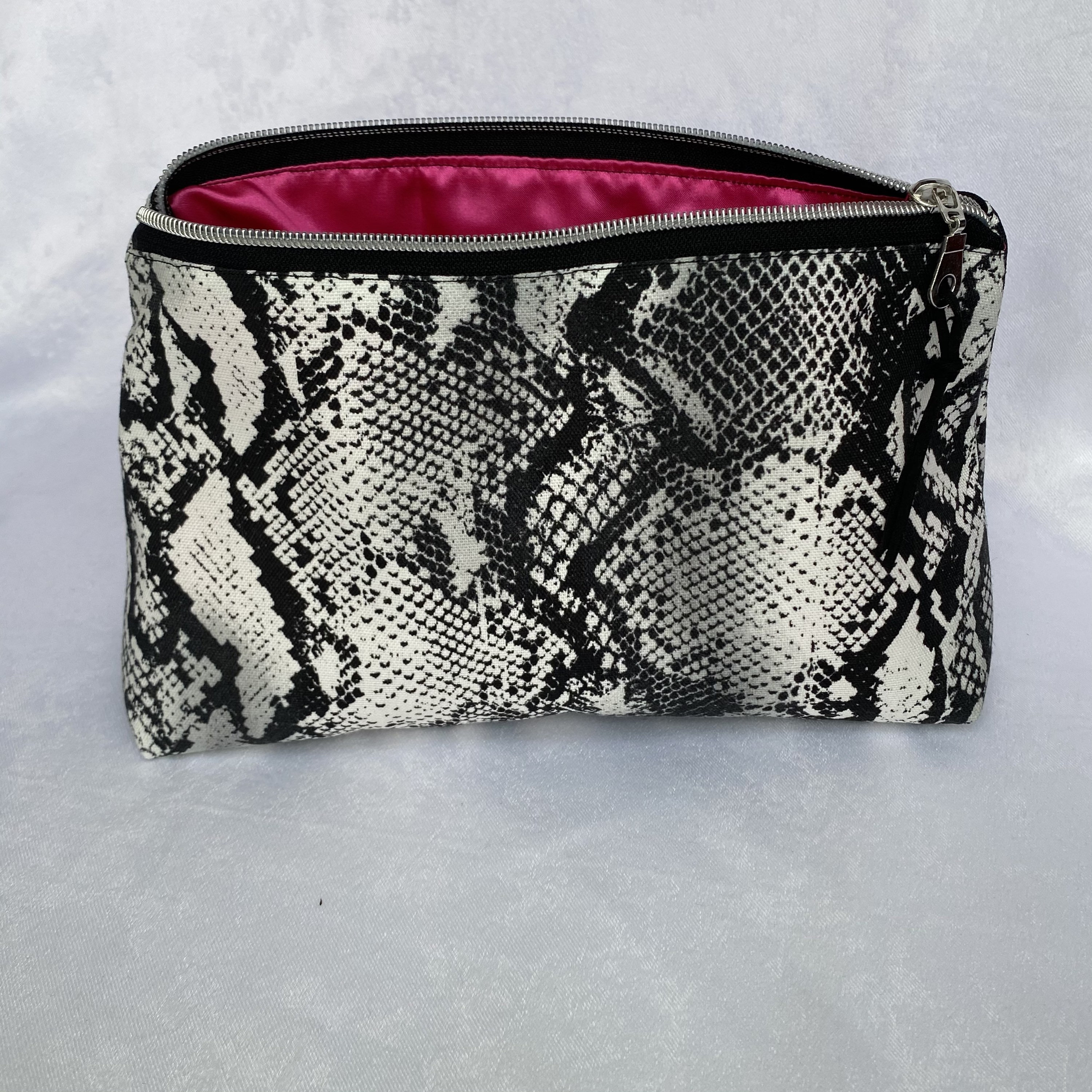 Satin Cosmetic Bag With Face Mask and Scrunchie |pink and Snake Skin ...