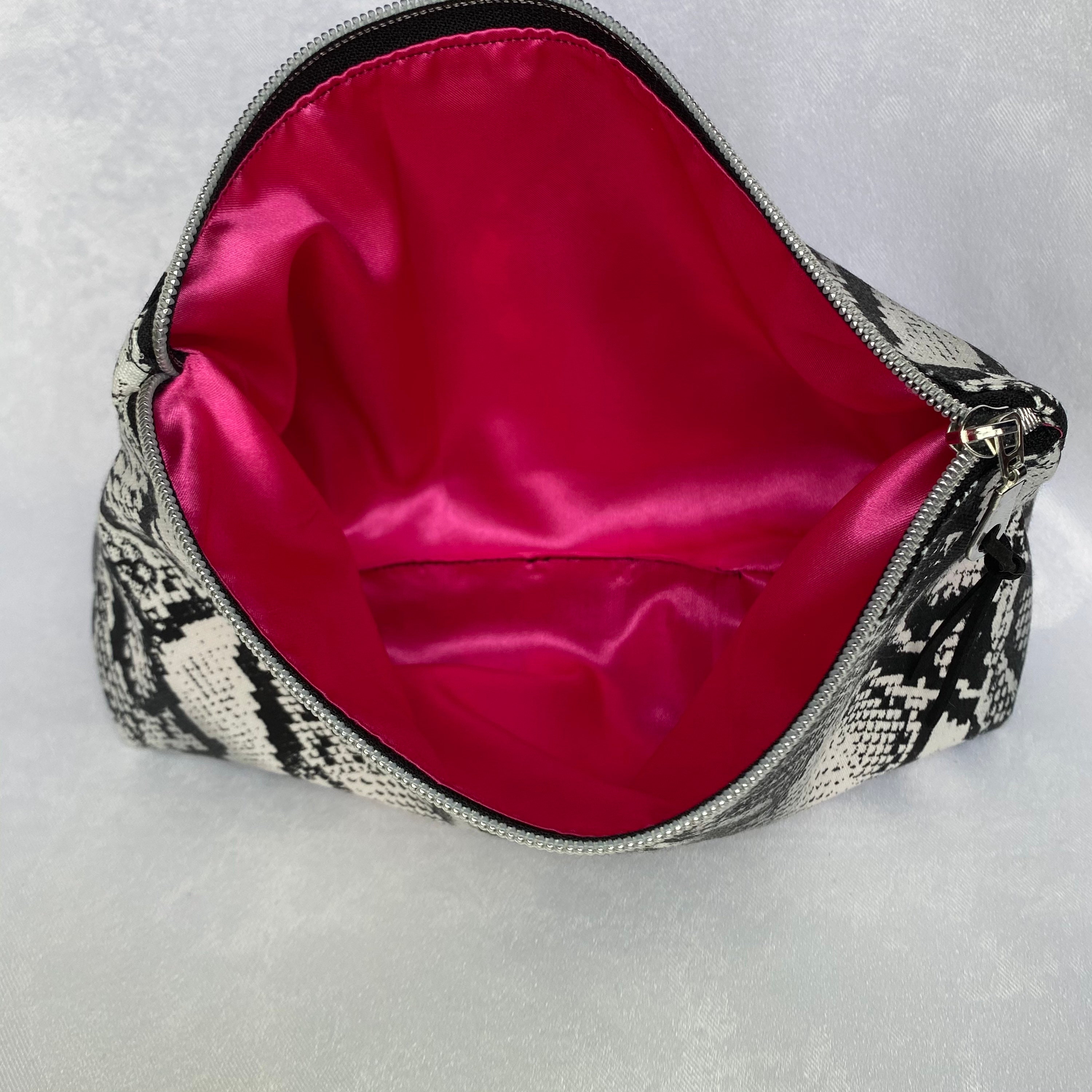 Satin Cosmetic Bag With Face Mask and Scrunchie |pink and Snake Skin ...