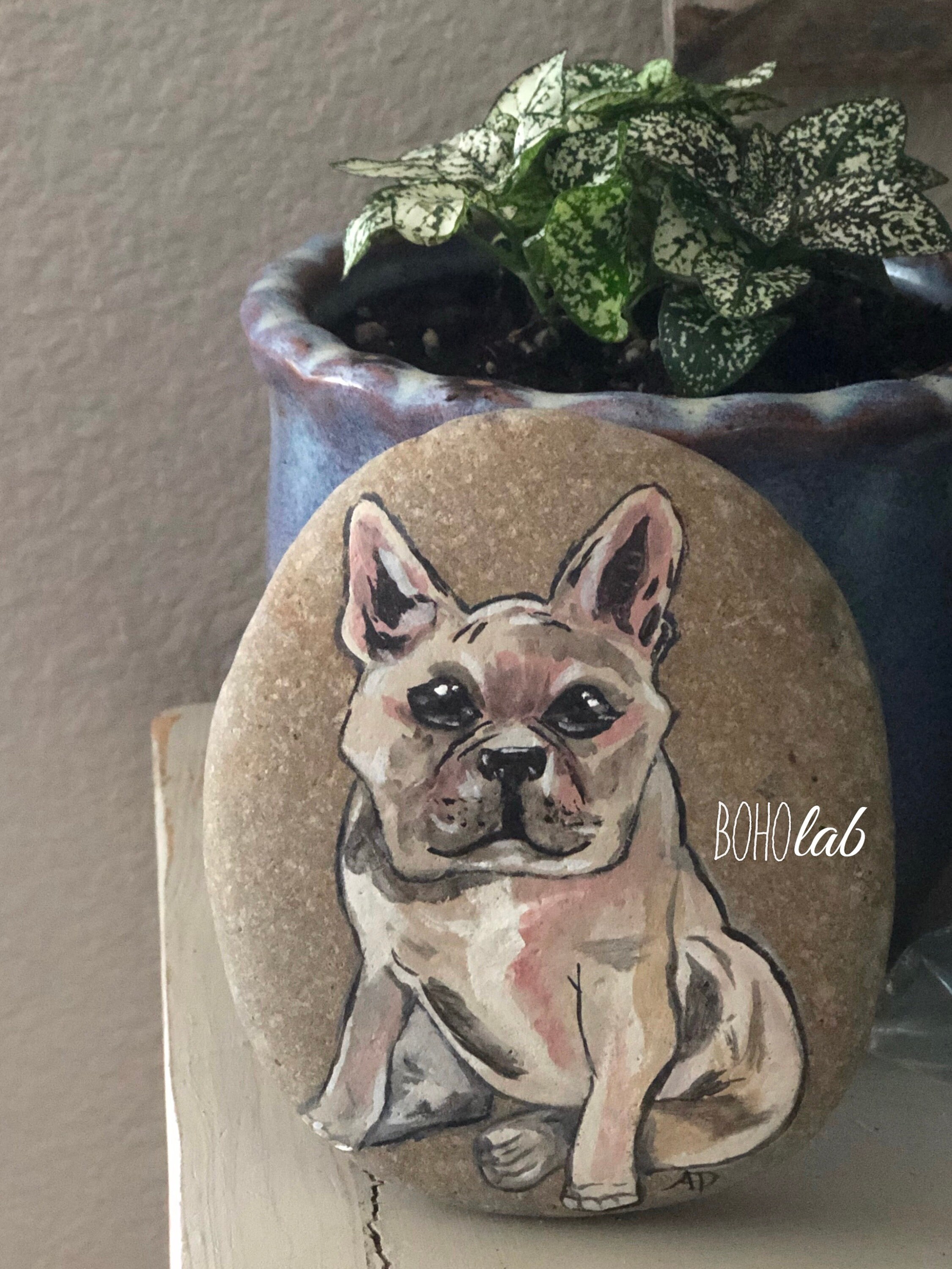 Hand Painted BULLDOG on River Rock Sculpture Art Objects Art ...