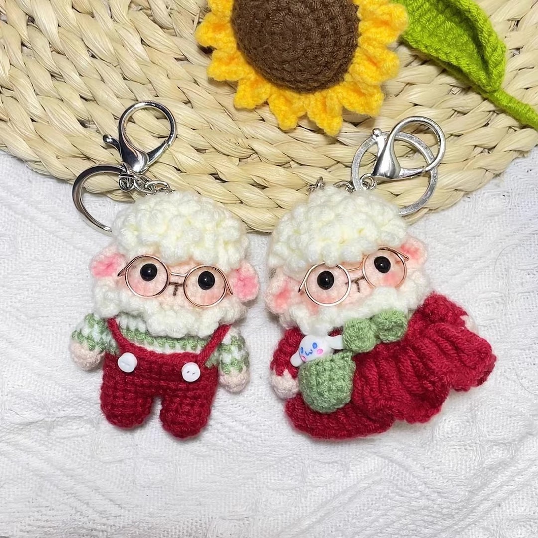 Cute Couple Keychain, Unique Sheep Keychain, Handmade Crochet Little ...