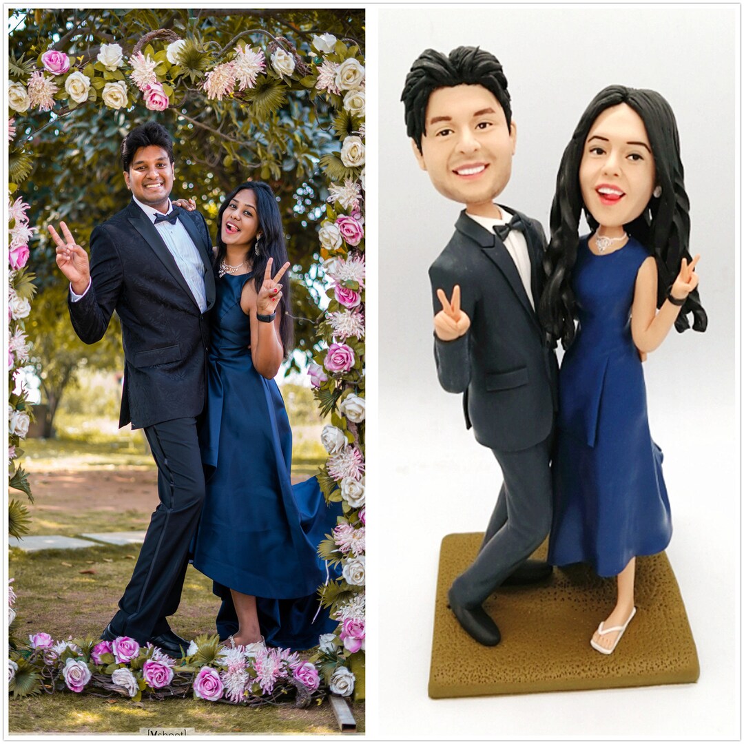 Personalized Bride and Groom Bobblehead Cake Topper Handmade Romantic ...