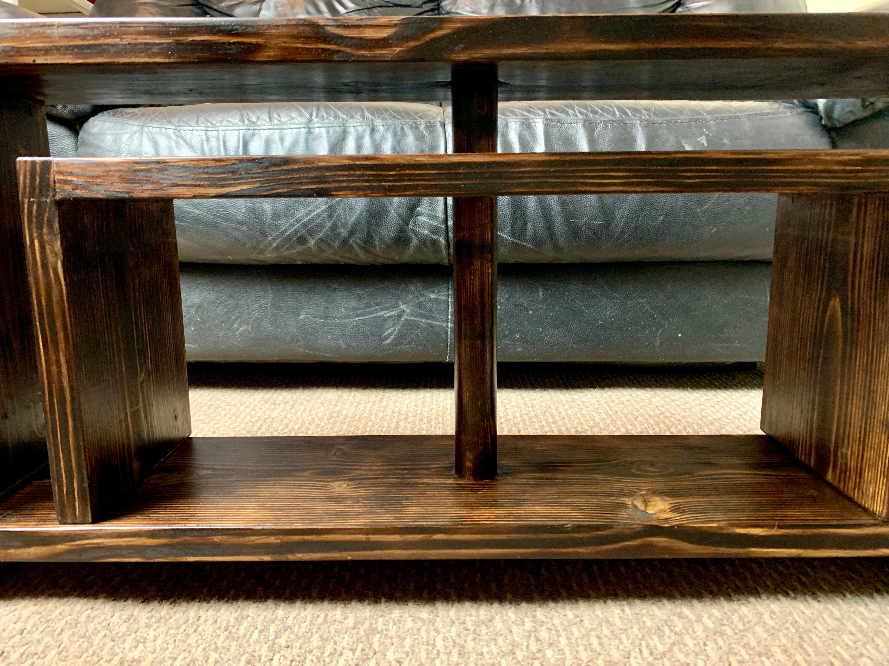 Hand Made Wooden Coffee Table, Burnt and Varnished Pine Wood - Etsy