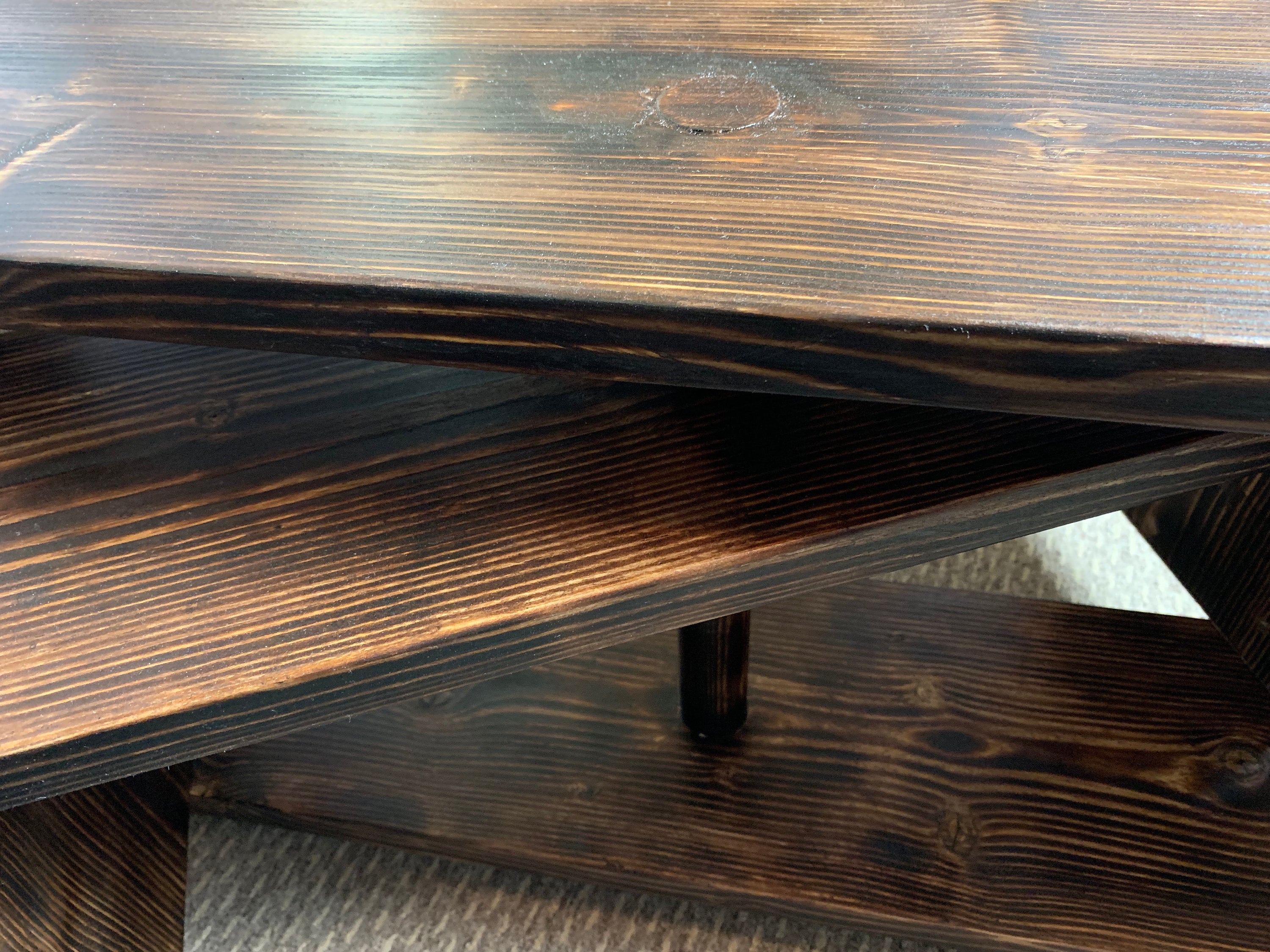 Hand Made Wooden Coffee Table, Burnt and Varnished Pine Wood - Etsy