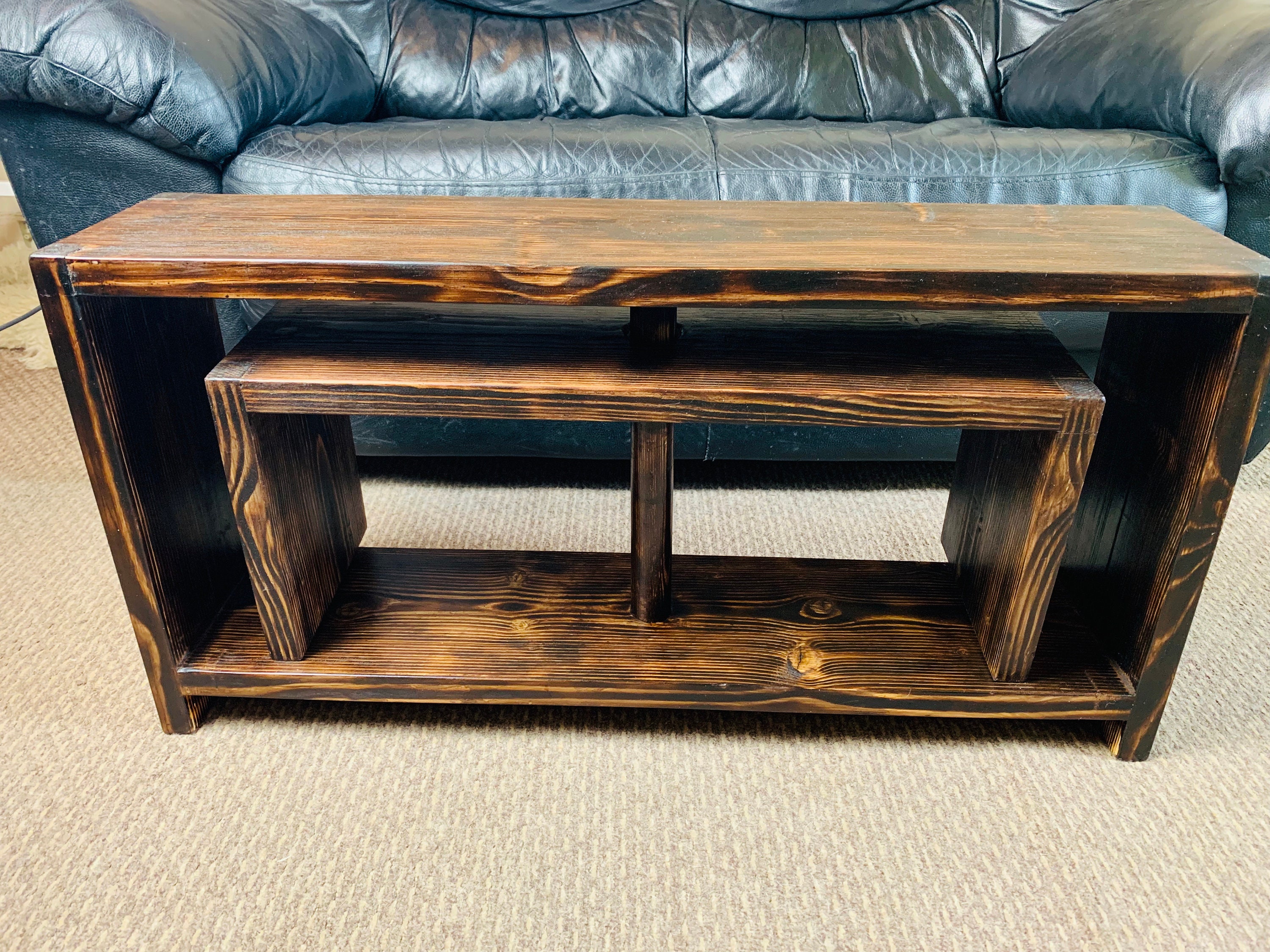 Hand Made Wooden Coffee Table, Burnt and Varnished Pine Wood - Etsy