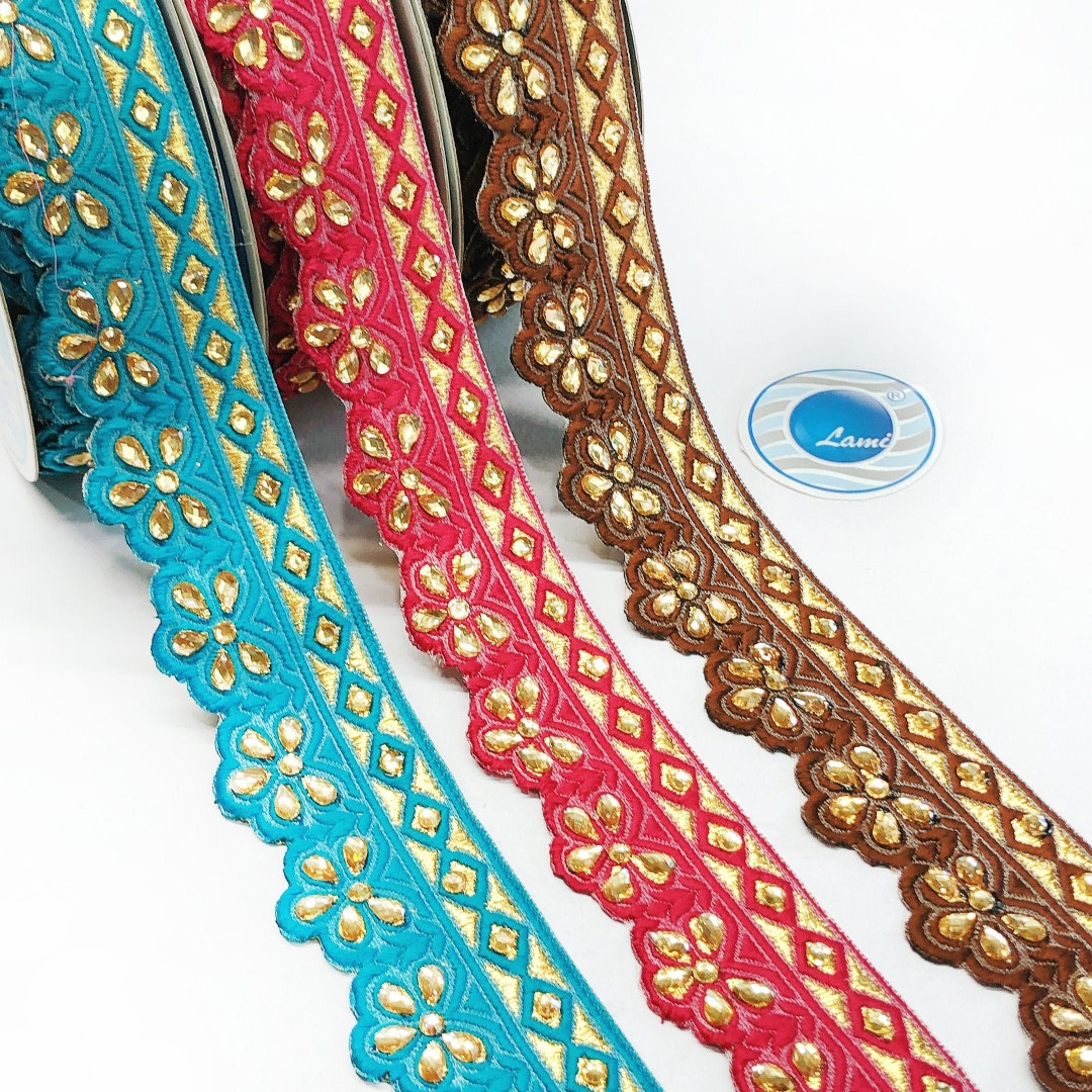 1 Yard Cutwork Lace Stone Hand Work Cut Work Indian Sari - Etsy