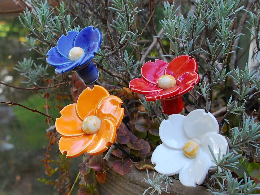 Ceramic Flowers Set of 4 Handmade Flowers Garden Decoration - Etsy