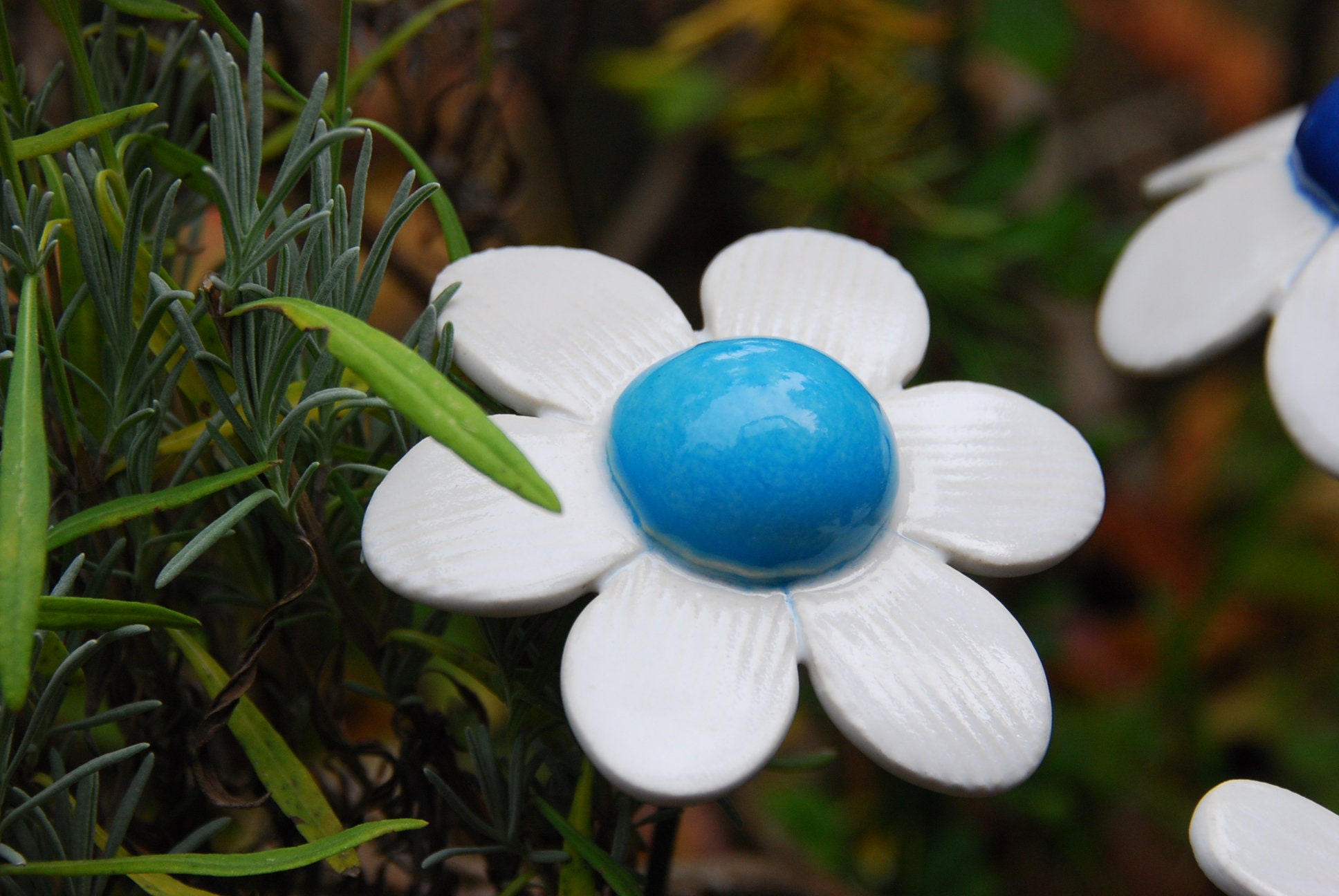 Ceramic Flowers Set of Three 3 Ceramic Garden Flowers Blue - Etsy