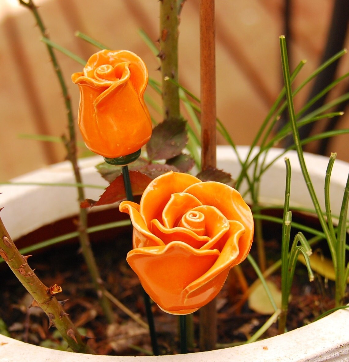 Roses Set of Two Orange Roses Porcelain Rose Handmade - Etsy