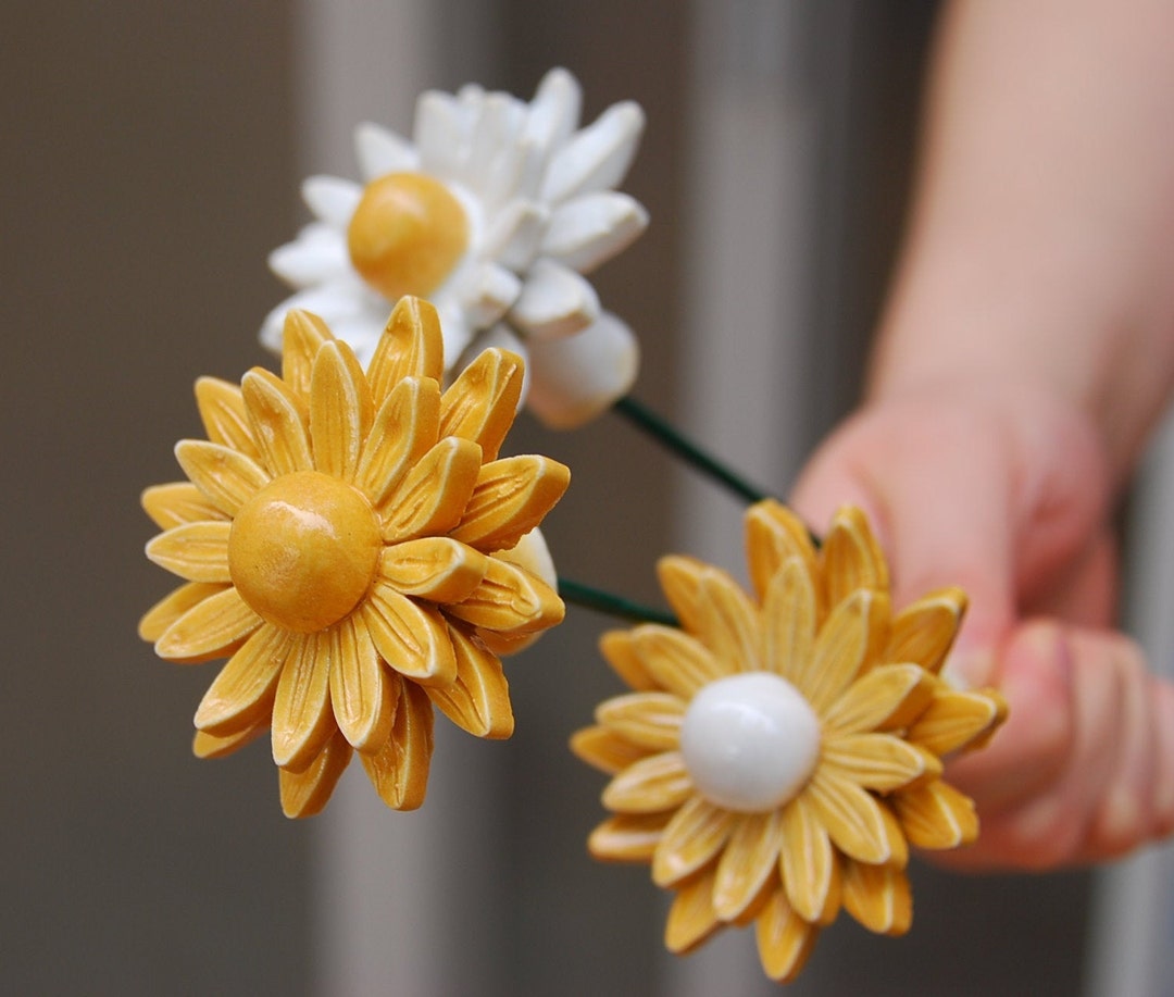 Plant Stakes, (3 Pcs), Daisy Flowers, Daisy, Ceramic Garden Flowers ...