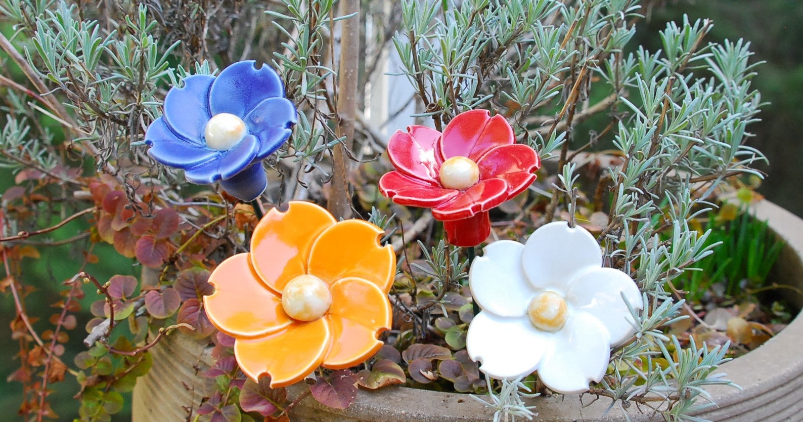Ceramic Flowers Set of 4 Handmade Flowers Garden Decoration - Etsy
