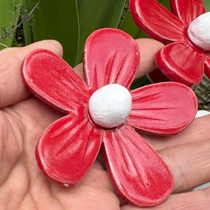 Ceramic Flowers, Set of 3, Red and White Flower, Handmade Flower ...