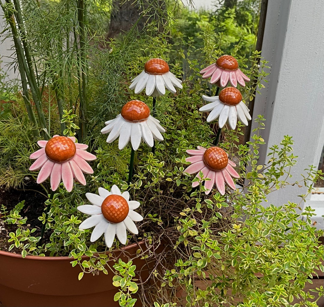 Plant Stake, (1 Pc), Daisy Flower, Echinacea, Daisy, Ceramic Garden ...