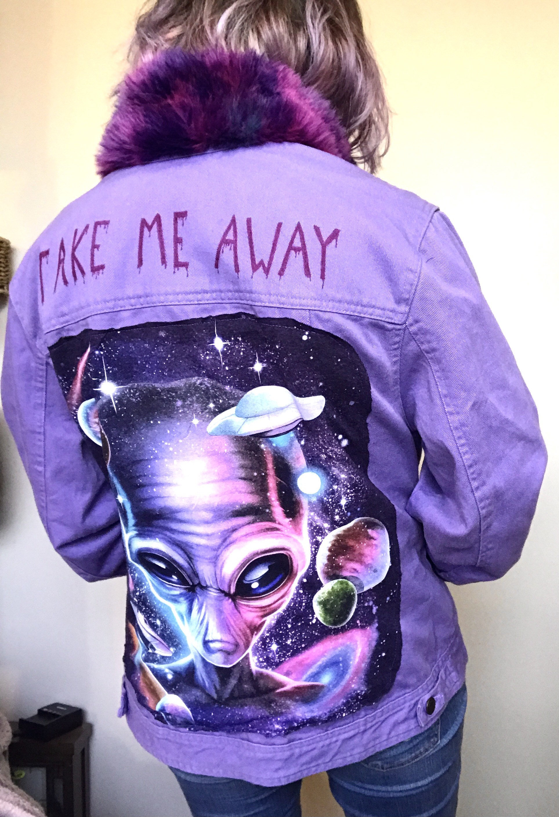Take Me Away Alien Space Galaxy Purple Jean Jacket With Faux - Etsy Canada