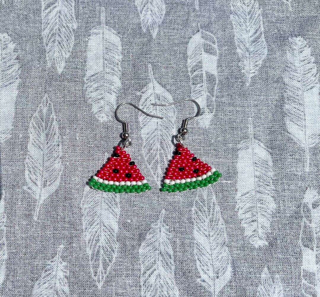 Hand-made Watermelon Seed Bead Earrings, Watermelon Earrings, Seed Bead ...