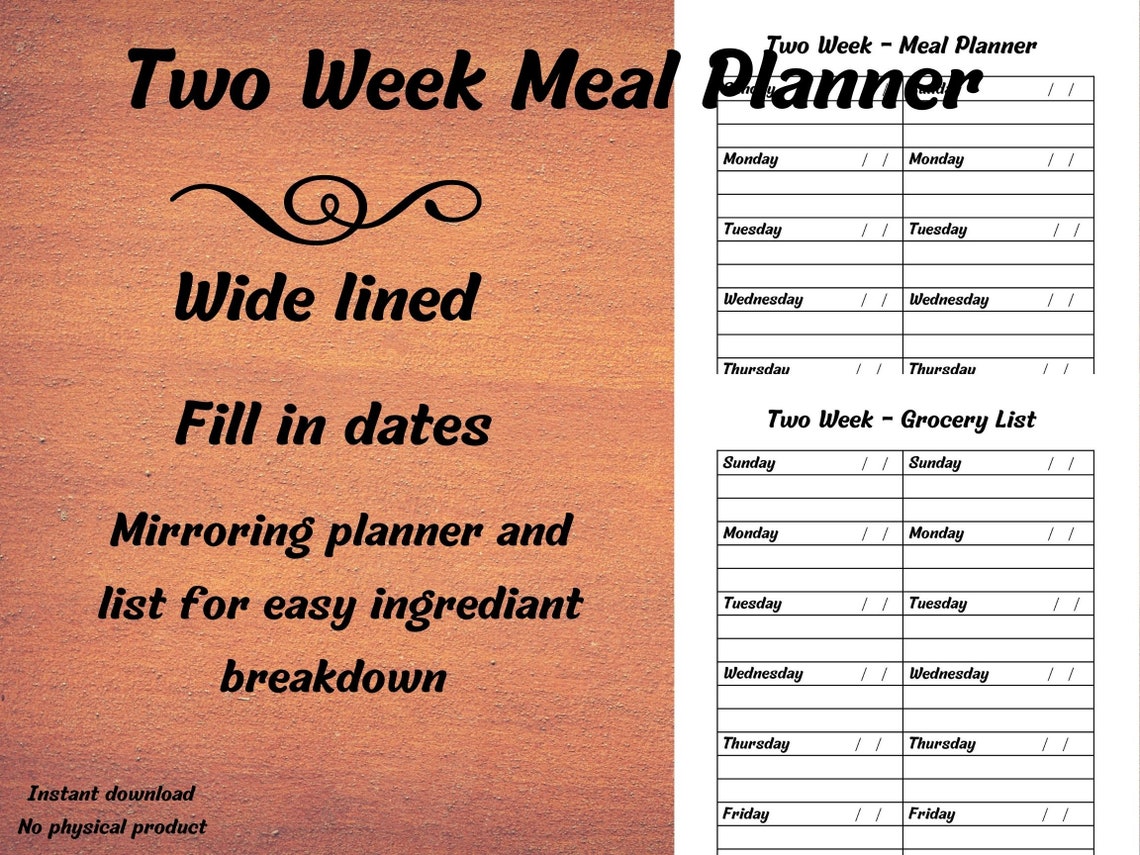 Two Week Meal Planner - Etsy