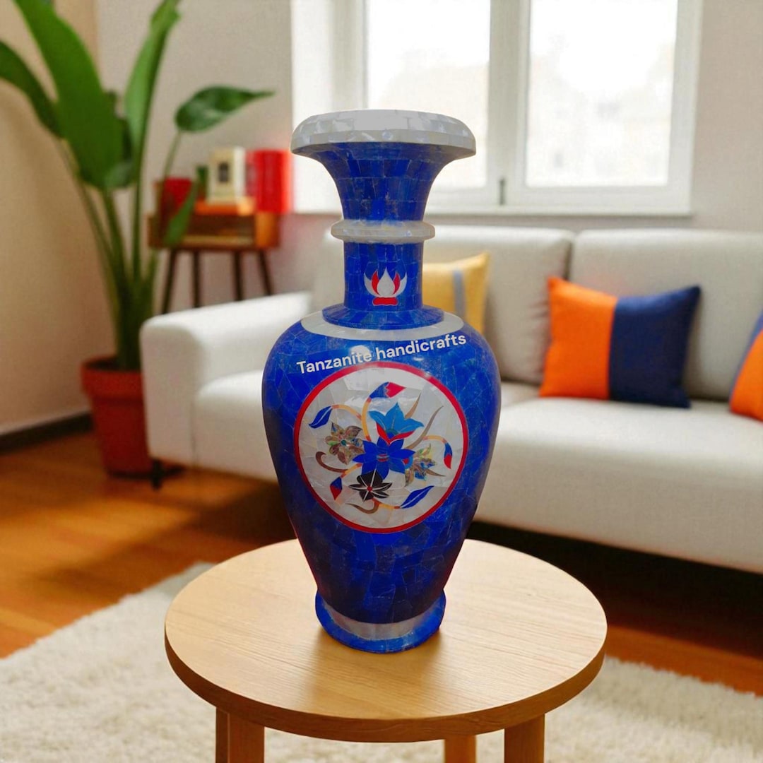 Luxary Handmade Marble Mop Flower Vase Blue Lapish Lazuli Stone ...