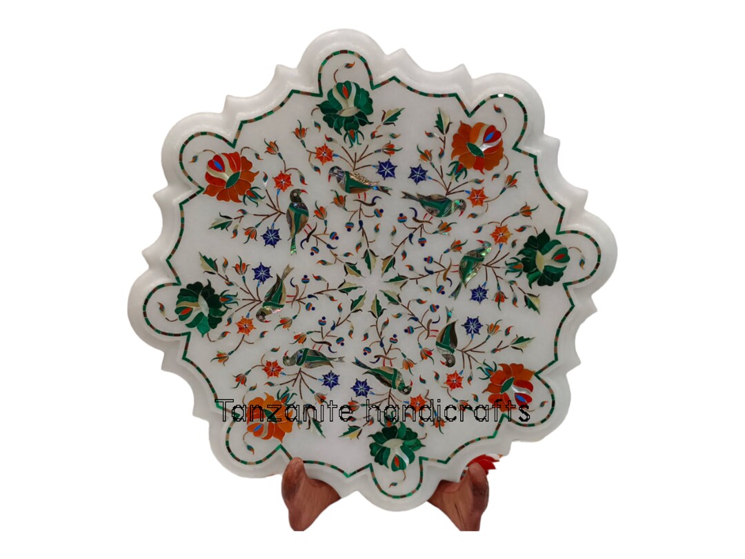 12 Inches White Marble Inlay Side & Tea Coffee Table Top - Etsy