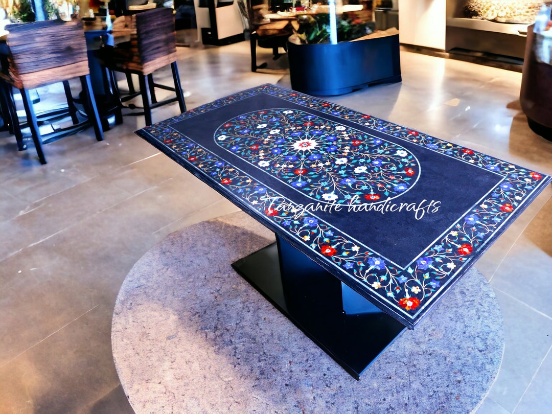 Blue Stone Coffee Table Top, Marble Counter Top, Floral Inlay, Stone ...