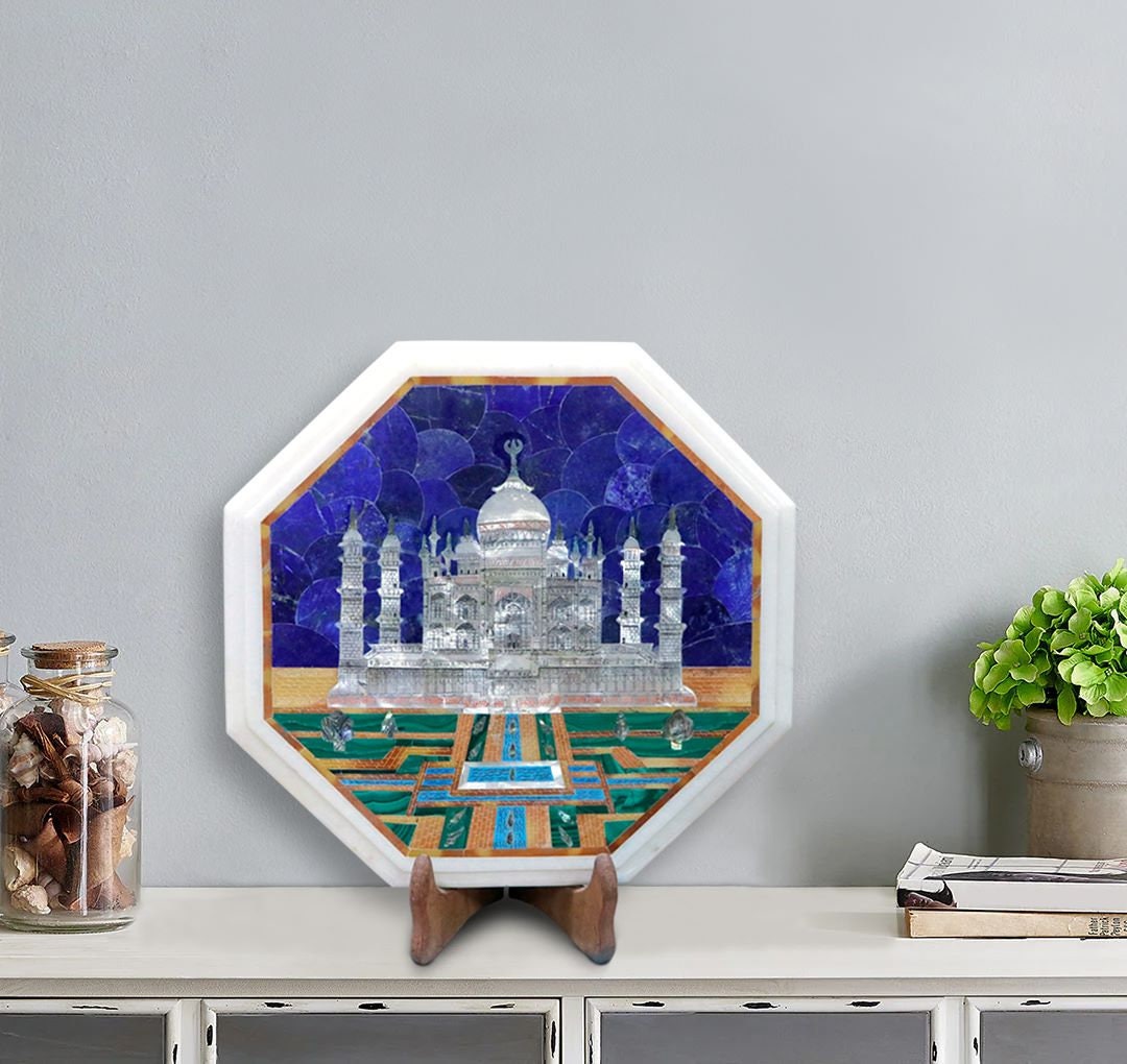 Marble Inlay Taj Mahal Design Table Top Pietra Dura Gems Stone, Mosaic ...