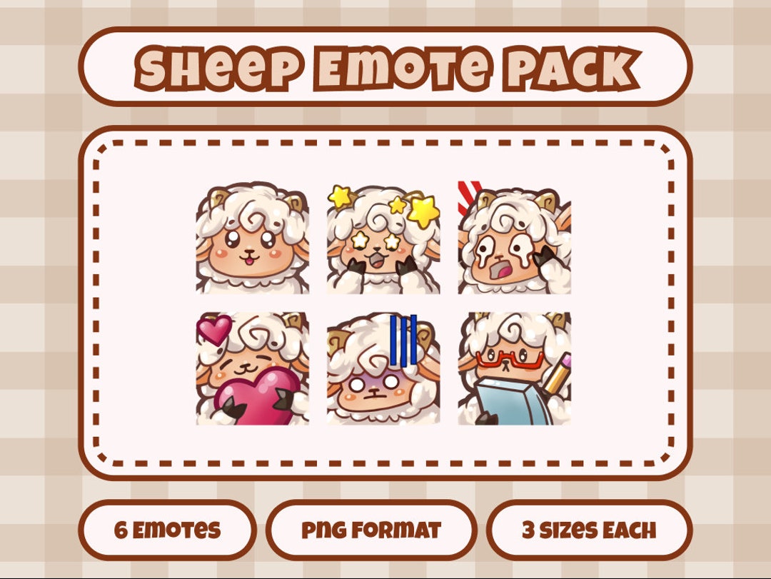 Cute Sheep Emote Pack 6 Hand-drawn Twitch/discord Emotes 3 Sizes Each ...