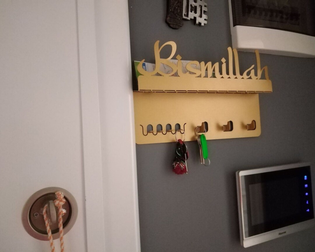 Bismillah in Arabic Key Holder Metal Wall Art, Arabic Key Holder ...