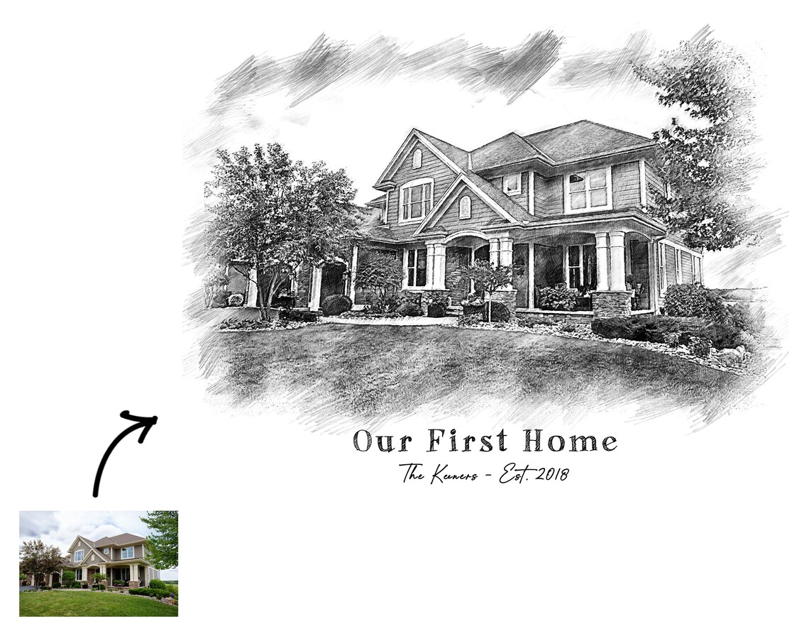 Custom Home Pencil Sketch Housewarming Gift First Home Gift | Etsy