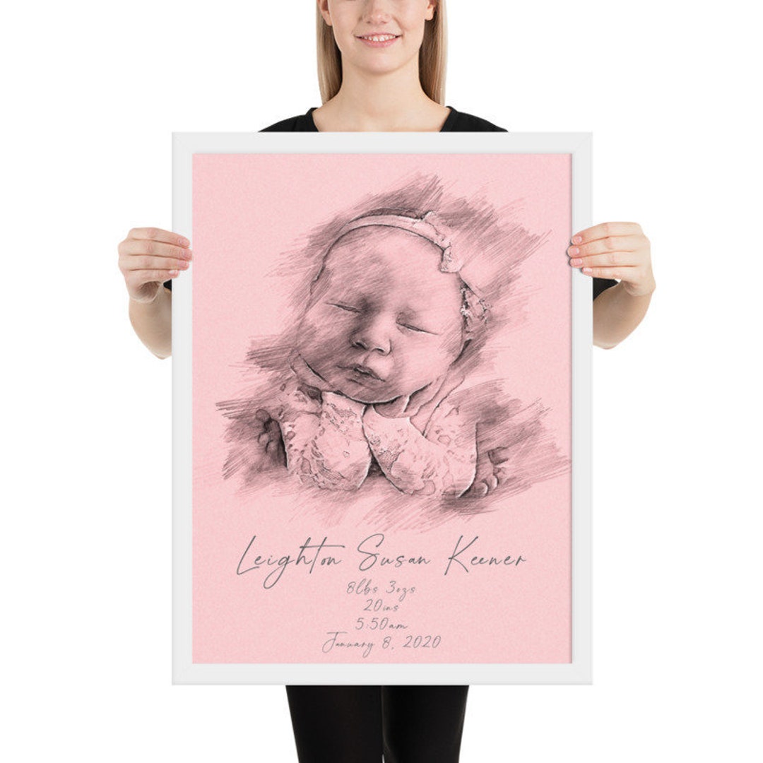 Custom Newborn Pencil Sketch Portrait, Newborn Pencil Sketch Portrait ...