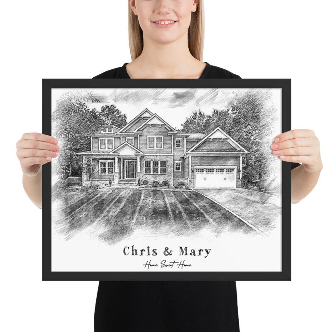 Custom Home Pencil Sketch, Housewarming Gift, First Home Gift, Pencil ...