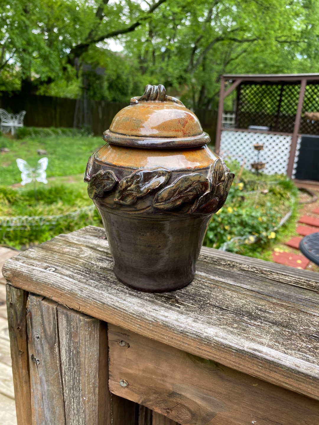 CREMATION URN - Handmade Urn With Leaves - Etsy