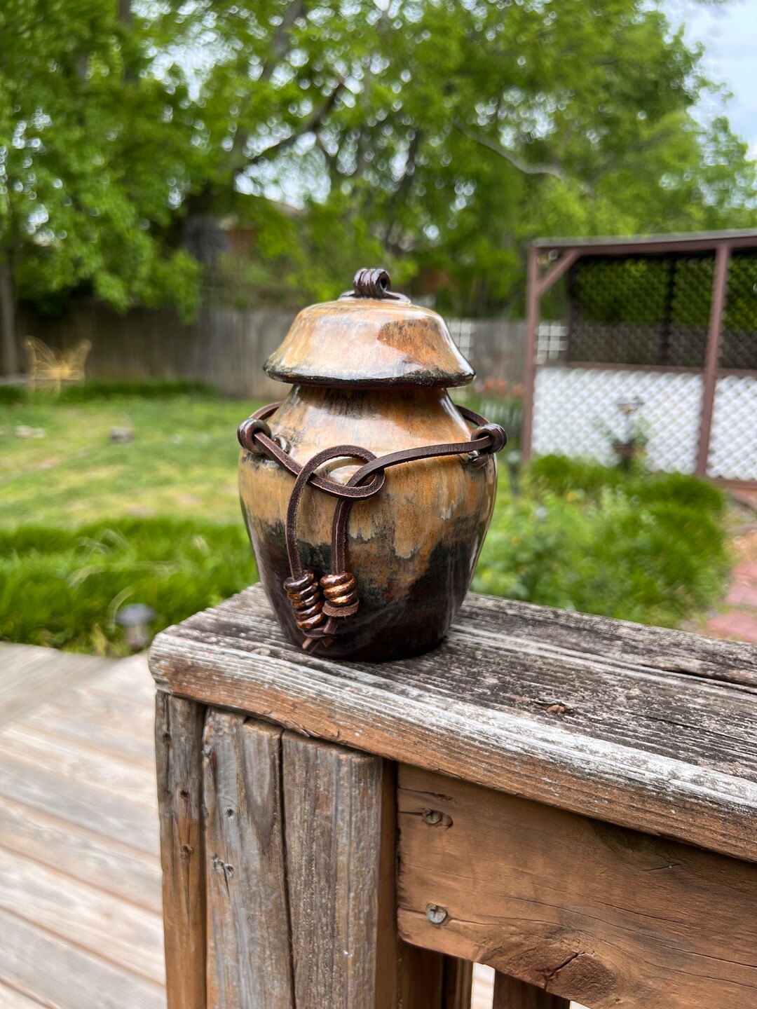 Handmade Cremation Urn - Small With Leather Tie and Beads - Etsy