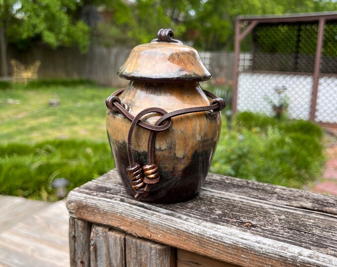 Handmade Cremation Urn - Small With Leather Tie and Beads - Etsy
