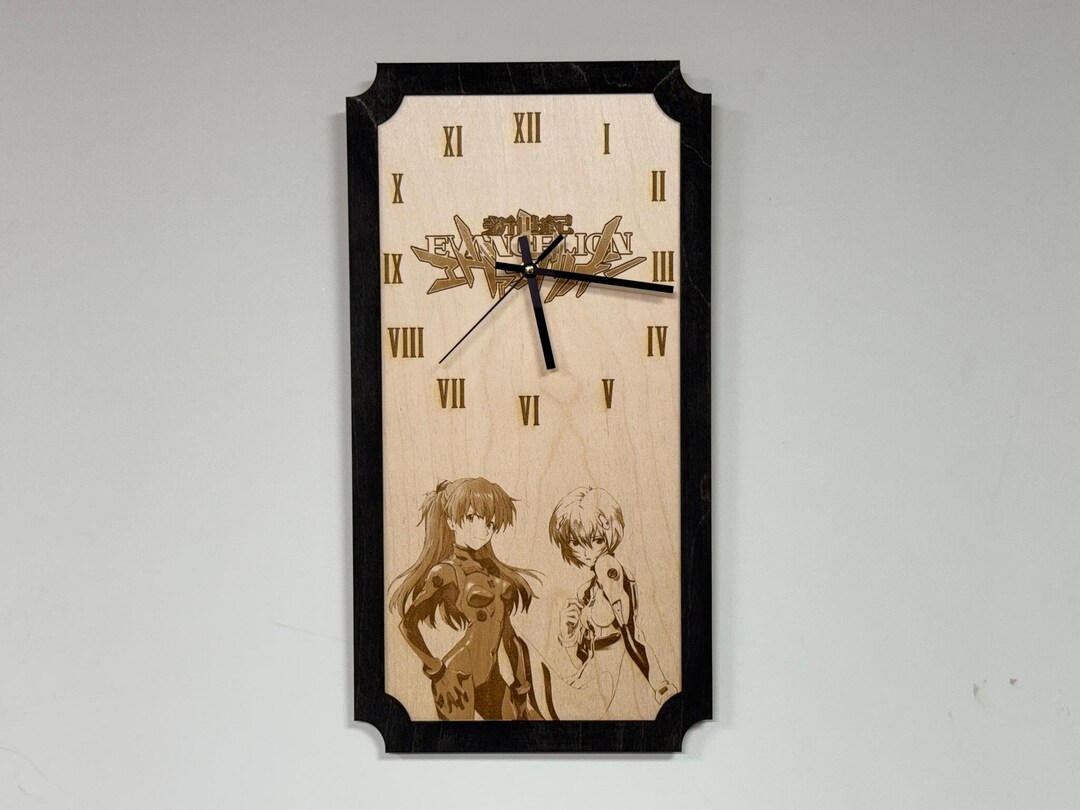 Neon Genesis Evangelion Engraved Wood Wall Art Vertical Clock, Anime ...